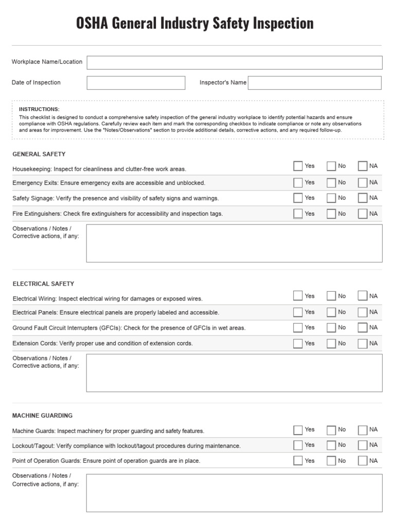 OSHA General Industry Safety Inspection | PDF | Personal Protective ...