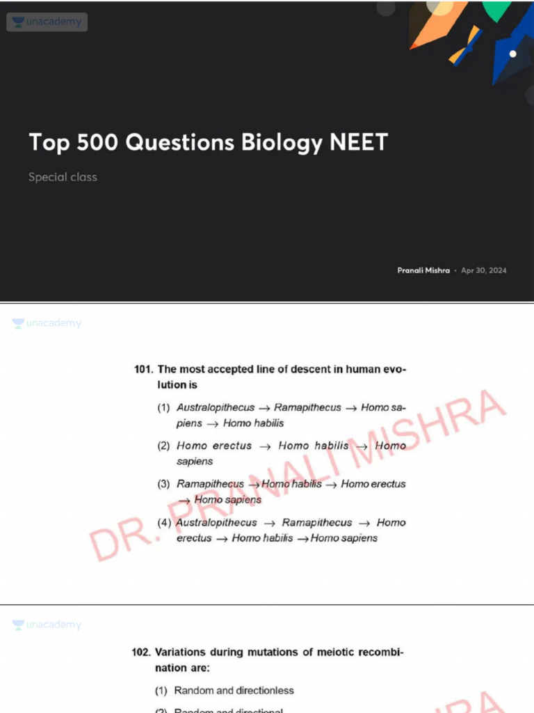 Top 500 Questions Biology NEET No Anno | PDF