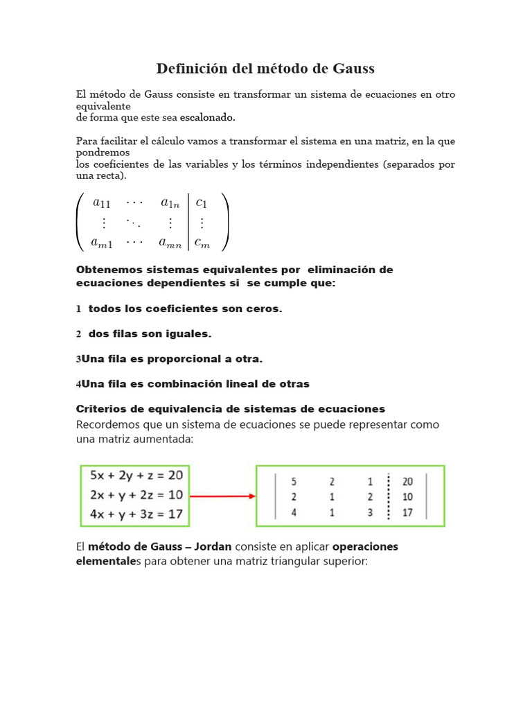 Definición Del Método de Gauss | PDF | Álgebra | Algoritmos