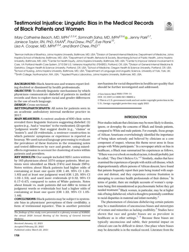 Artigo - Testimonial Injustice - Linguistic Bias in The Medical Records ...