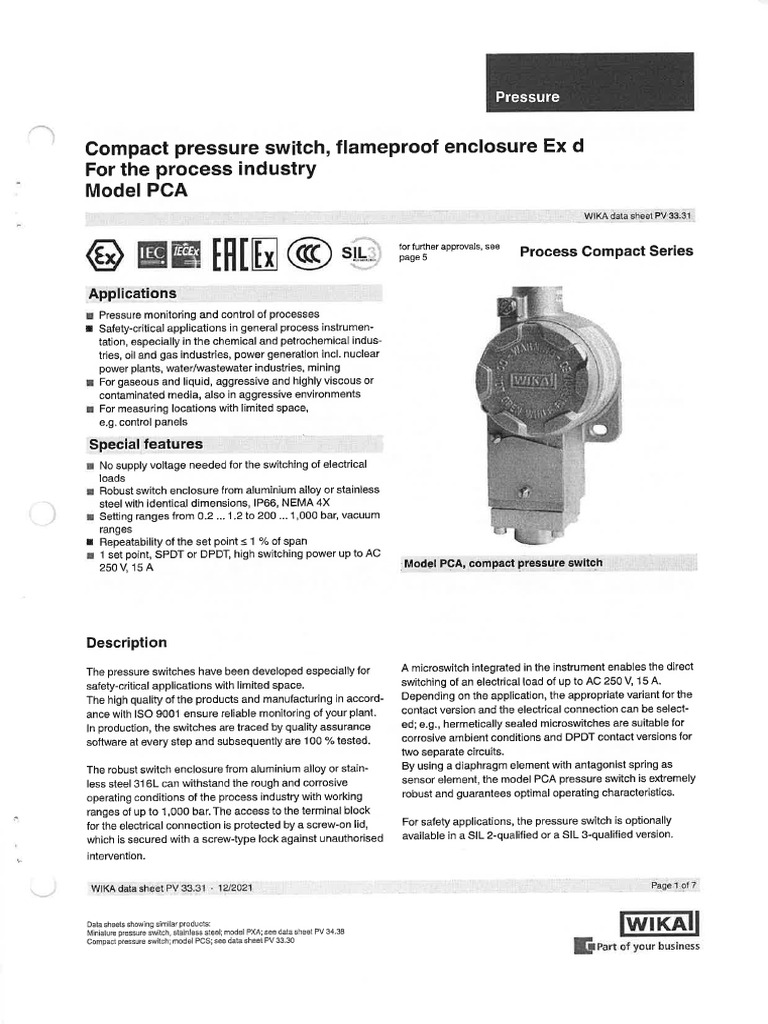 13.WIKA Model PCA Pressure Switches Manual | PDF