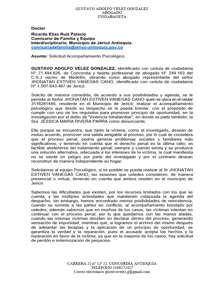 SOLICITUD TERAPIAS Comisaria Jerico A | PDF | Justicia | Crimen y violencia