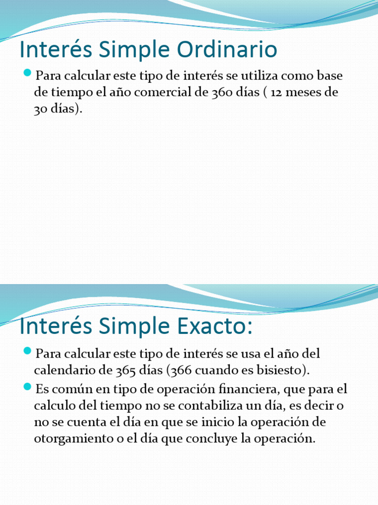 Interés Simple: Ordinario vs Exacto | PDF | Finanzas y dinero