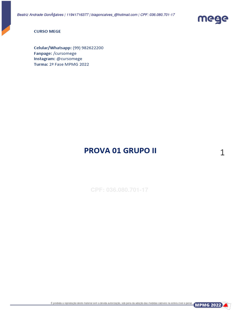 Prova 1 G2 | PDF