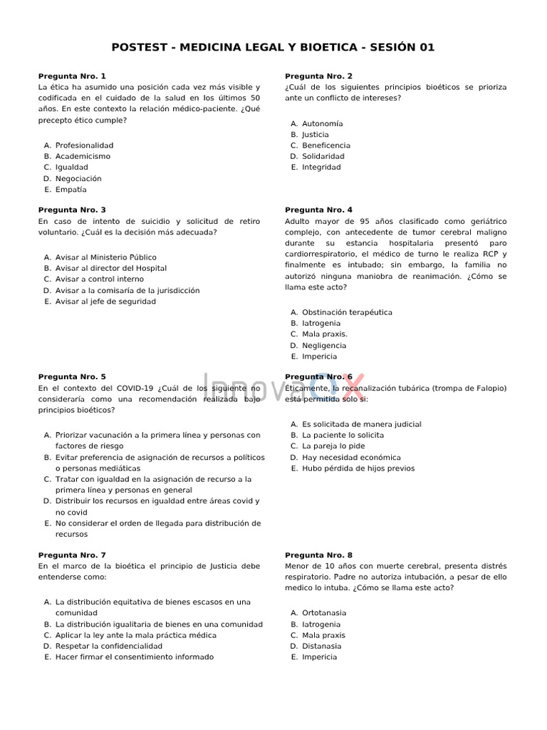 Post Test 1 - Medicina Legal | Descargar gratis PDF | Bioética ...