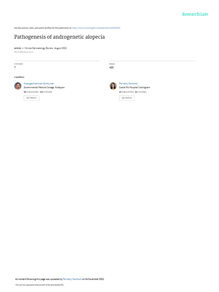 Pathogenesis of Androgenetic Alopecia | PDF | Hair Loss | Hair