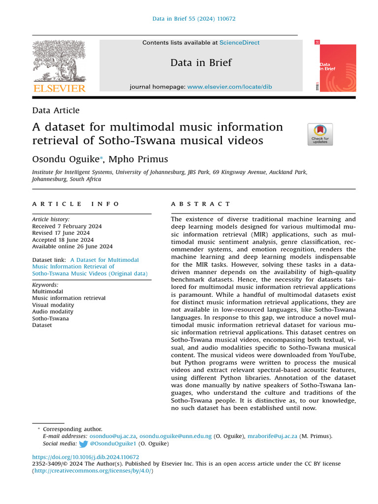 A Dataset For Multimodal Music Information Retrieval of Sotho - 2024 - Data in B | PDF ...