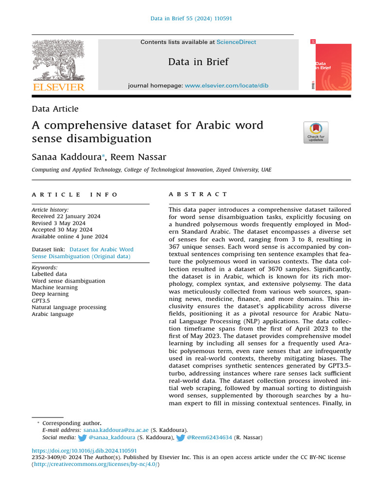 Arabic Word Sense Disambiguation Dataset | PDF | Data | Linguistics