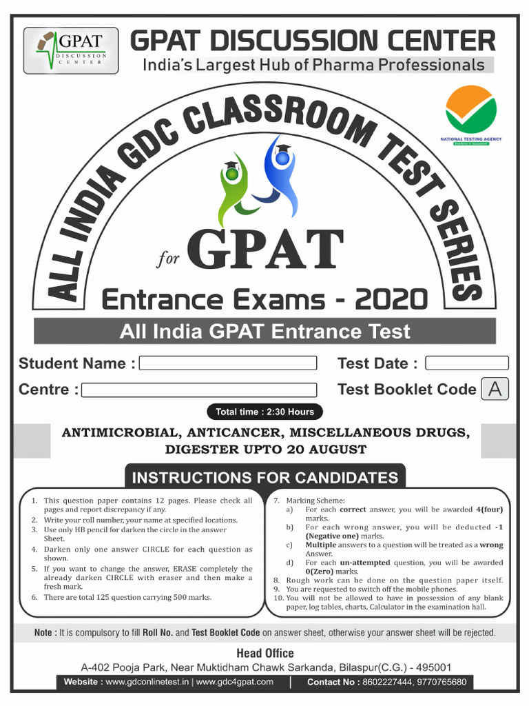 Gpat-2020 - Grand Test-1 | PDF | Vaccines | Chemotherapy