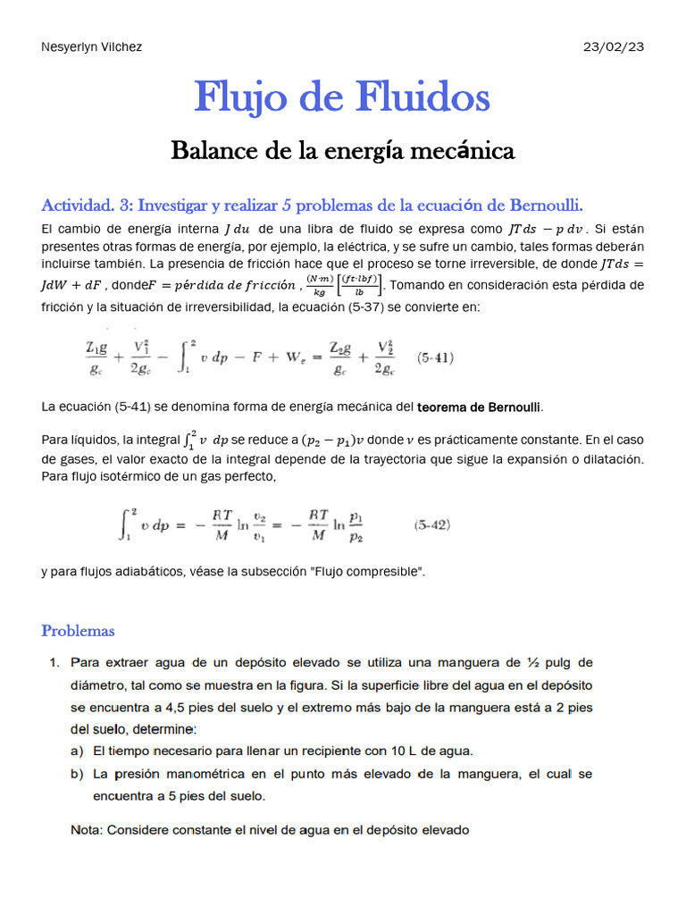 Flujo de Fluidos | PDF | Ecuaciones | Termodinámica