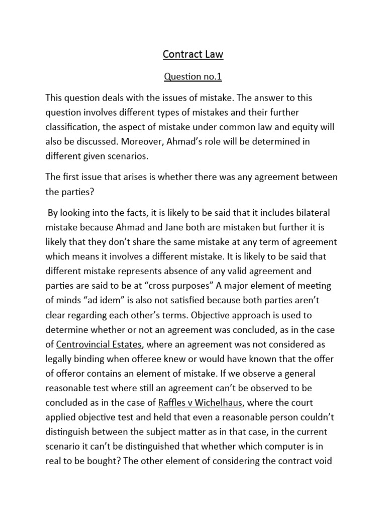 Contract (Mistake) | PDF | Offer And Acceptance | Business Law