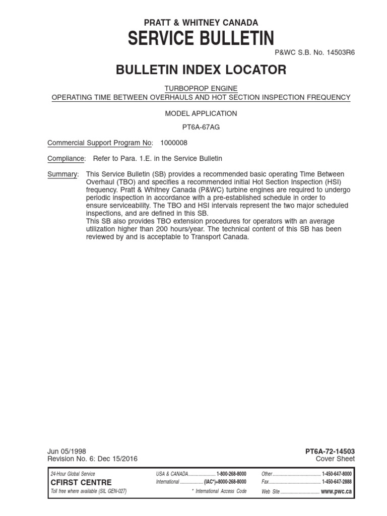 PT6A-67AG TBO and HSI Guidelines | PDF | Rotating Machines | Engines
