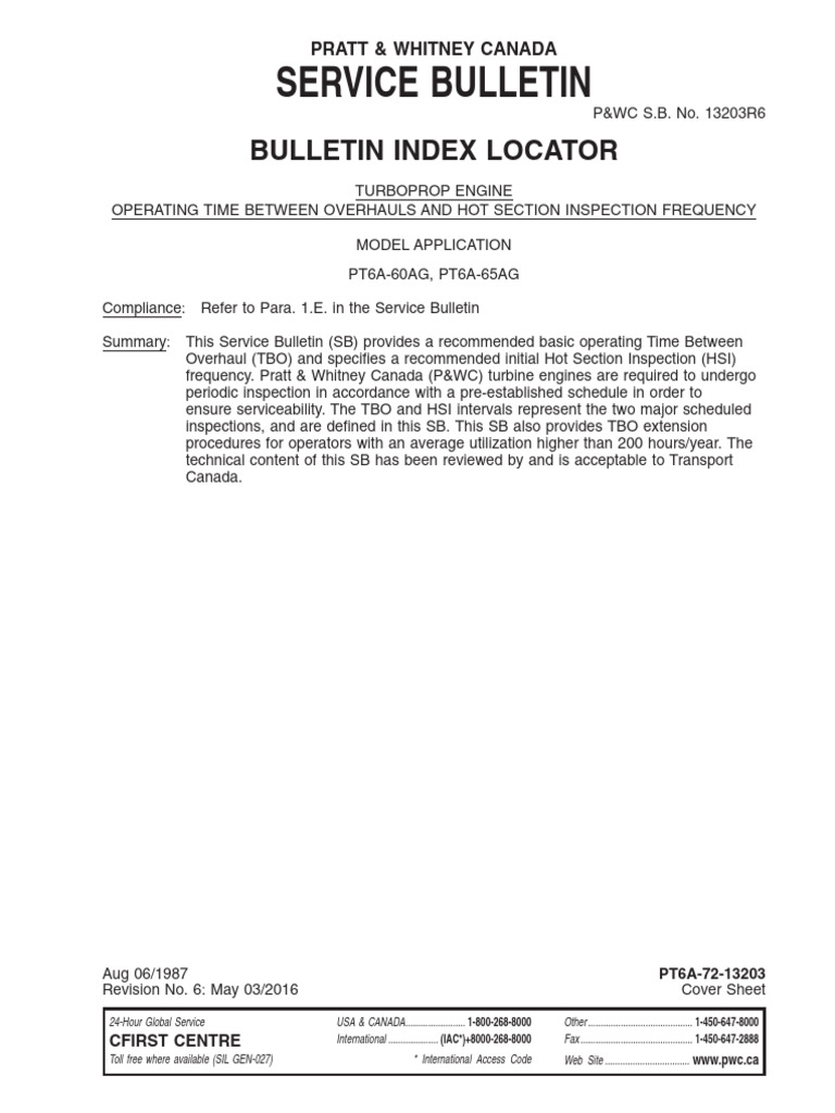 SB Tbo Pt6a-65ag | PDF | Aviation | Engines