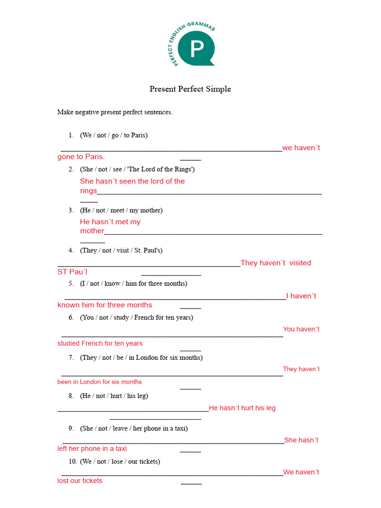 Present Perfect Negative Rs | PDF