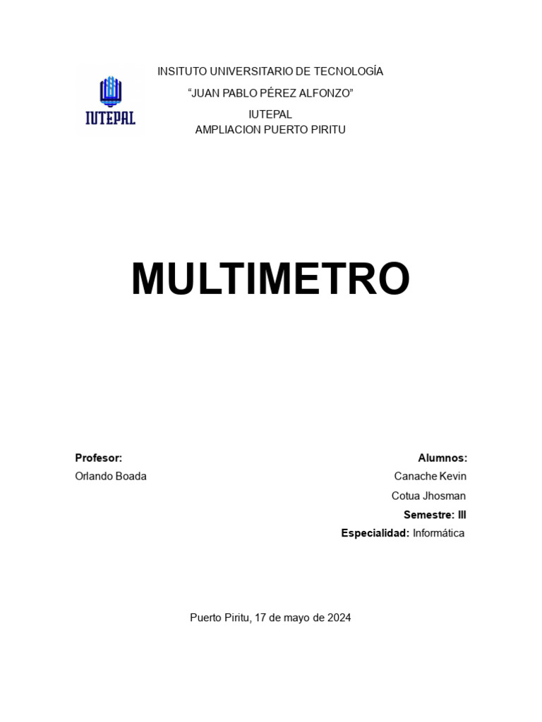 Multimetro - Kevin Canache - Jhosman Cotua | PDF | Electrónica ...