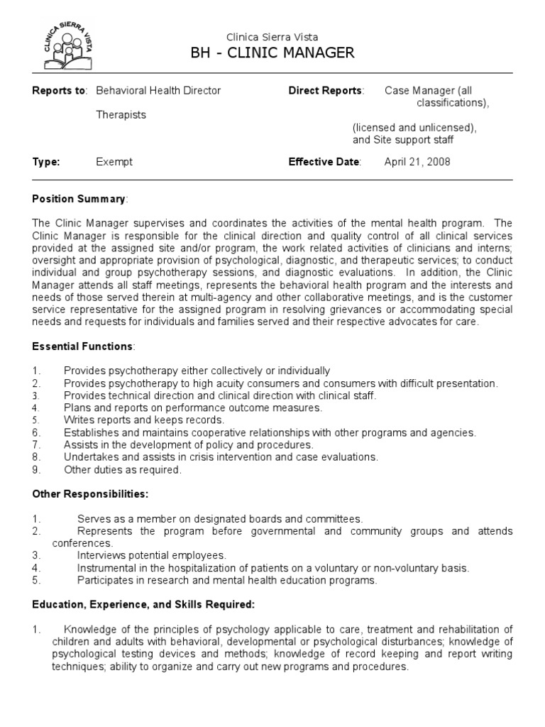 BH - Clinical Manager | PDF | Clinical Psychology | Psychotherapy