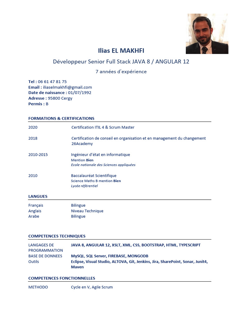 Ilias El Makhfi CV Final | PDF | XML | Java (Langage de programmation)