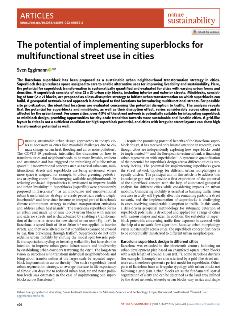 Superblock Design for Sustainable Cities | PDF | Urban Planning
