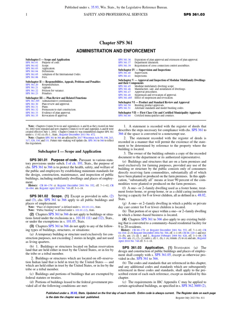 Wisconsin SPS 361 Code Overview | PDF