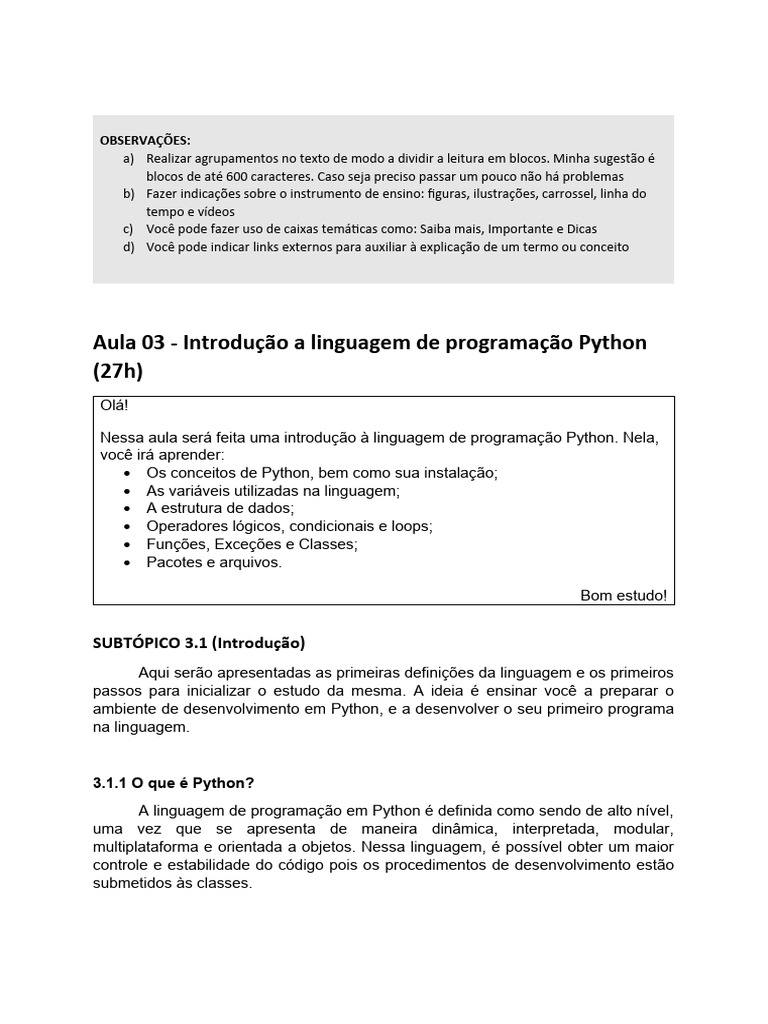 3 Introdução A Linguagem de Programação Python (27h) | PDF | Python ...