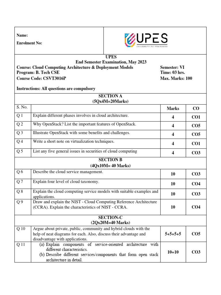 Set-01 Socs Ese-May23 B.tech (Cse-H+n.h) Vi Csvt3016p Cloud Computing Archt & Deployment Model-2 ...