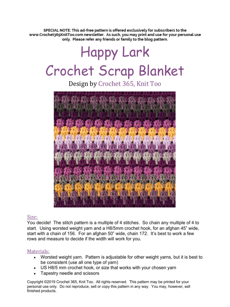 Happy Lark Crochet Scrap Blanket | PDF | Crochet | Yarn