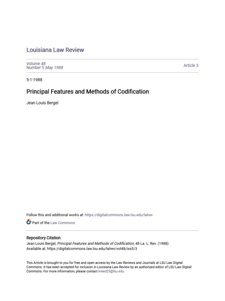 Principal Features and Methods of Codification - Hukuk Sebepleri.1078 ...