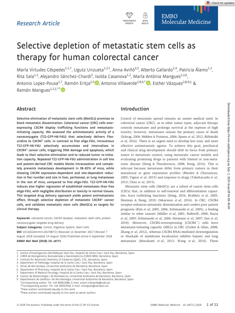 Céspedes Et Al 2018 Selective Depletion of Metastatic Stem Cells As ...