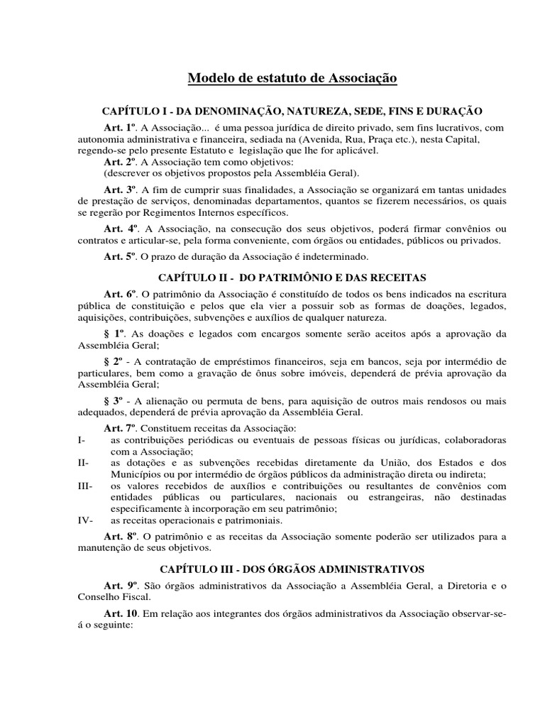 Estatuto de Associação: Estrutura e Regras | PDF | Contabilidade ...
