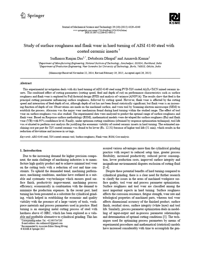 Study of Surface Roughness and Flank Wear in Hard Turning of AISI 4140 ...