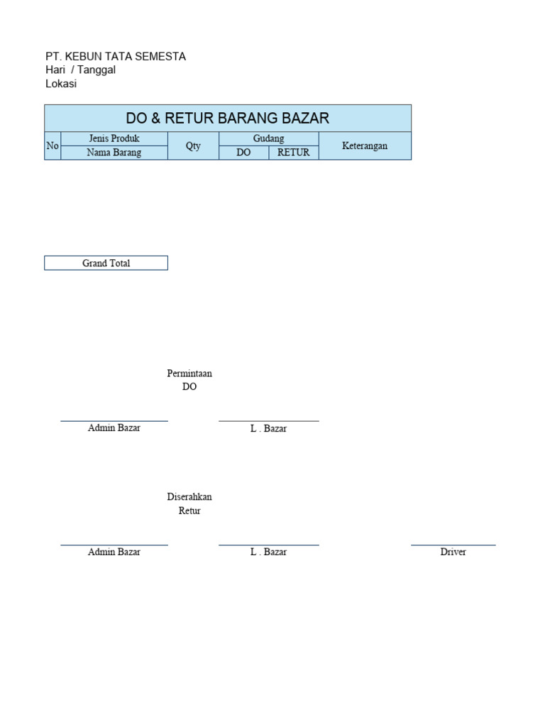 Form Do & Retur Barang Bazar | PDF