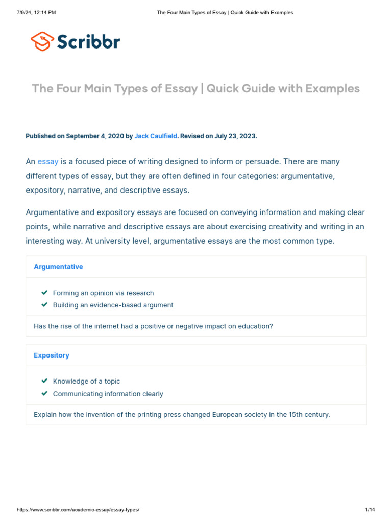 Types of Essay - Quick Guide | PDF | Essays | Narration