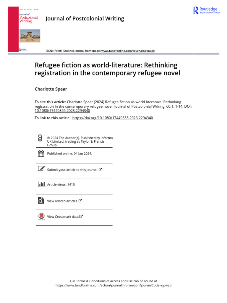 Refugee Fiction As World-Literature Rethinking Registration in The ...