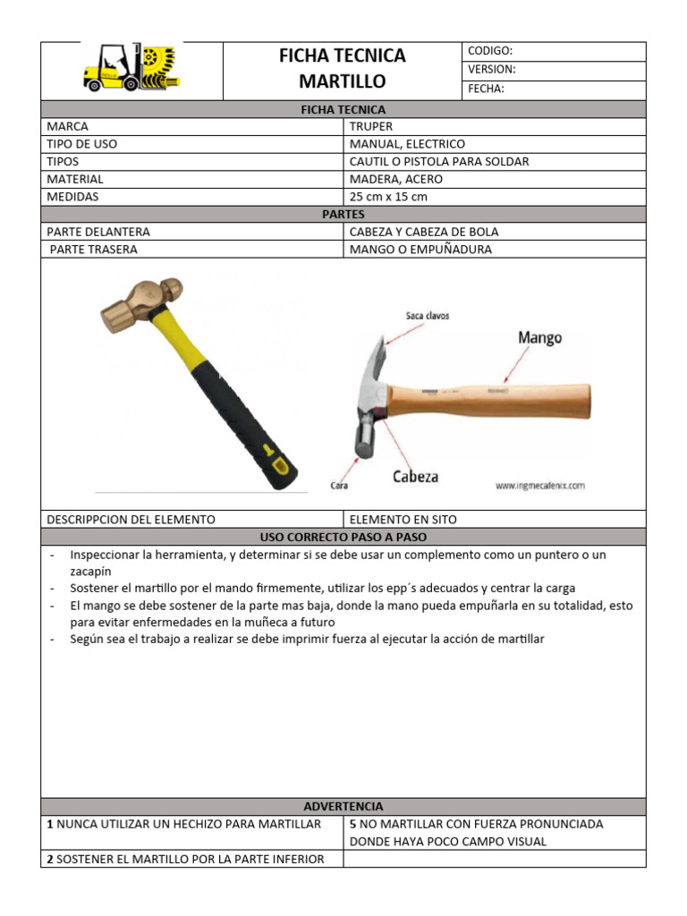 Ficha Tecnica Martillo | PDF