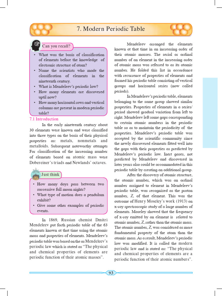 MSB Class 11 Chemistry-Ch7 | PDF | Electron Configuration | Periodic Table