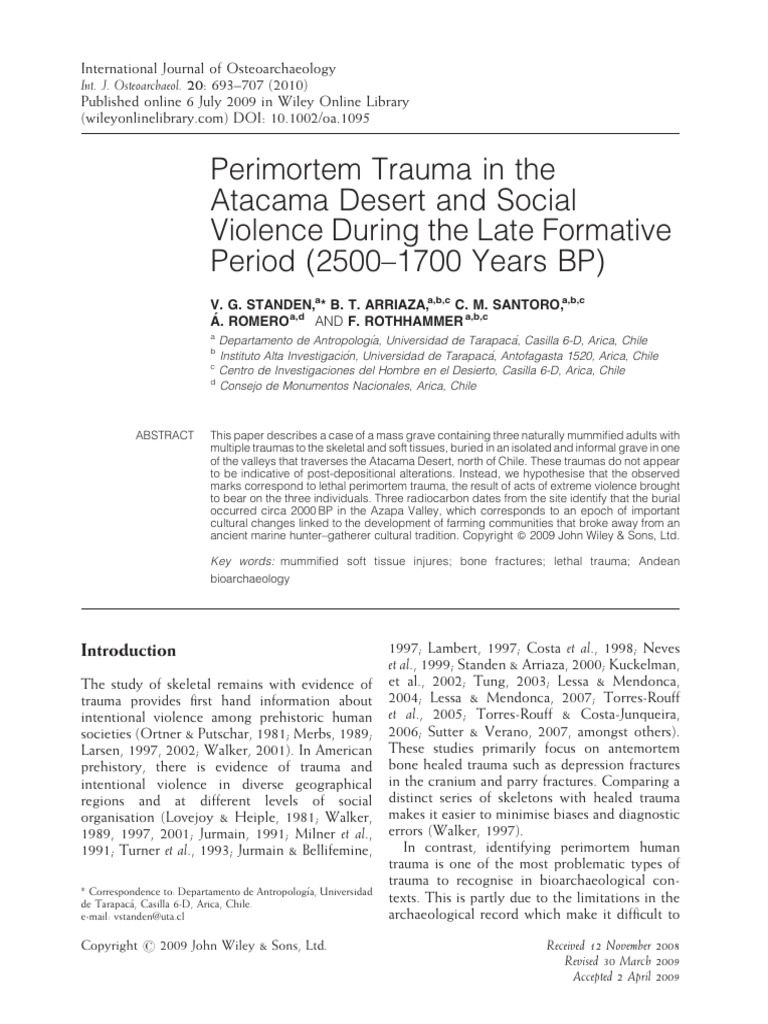 Intl J of Osteoarchaeology - 2010 - Standen - Perimortem Trauma in The ...