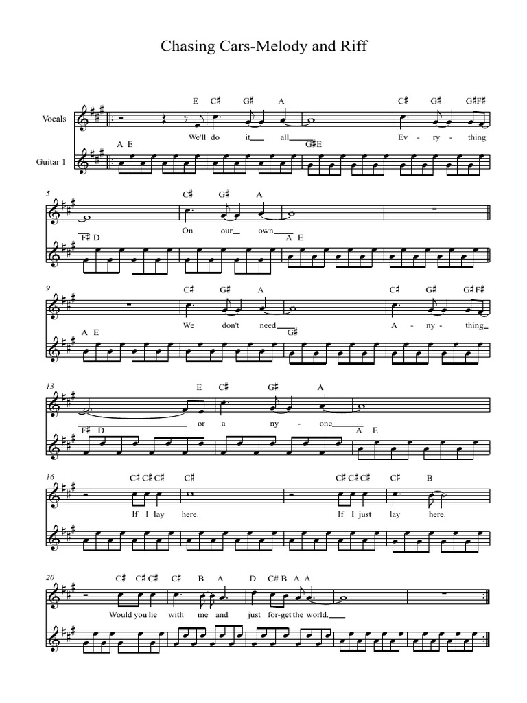 Chasing - Cars A Tune and Riff - Keyboard Melody | PDF
