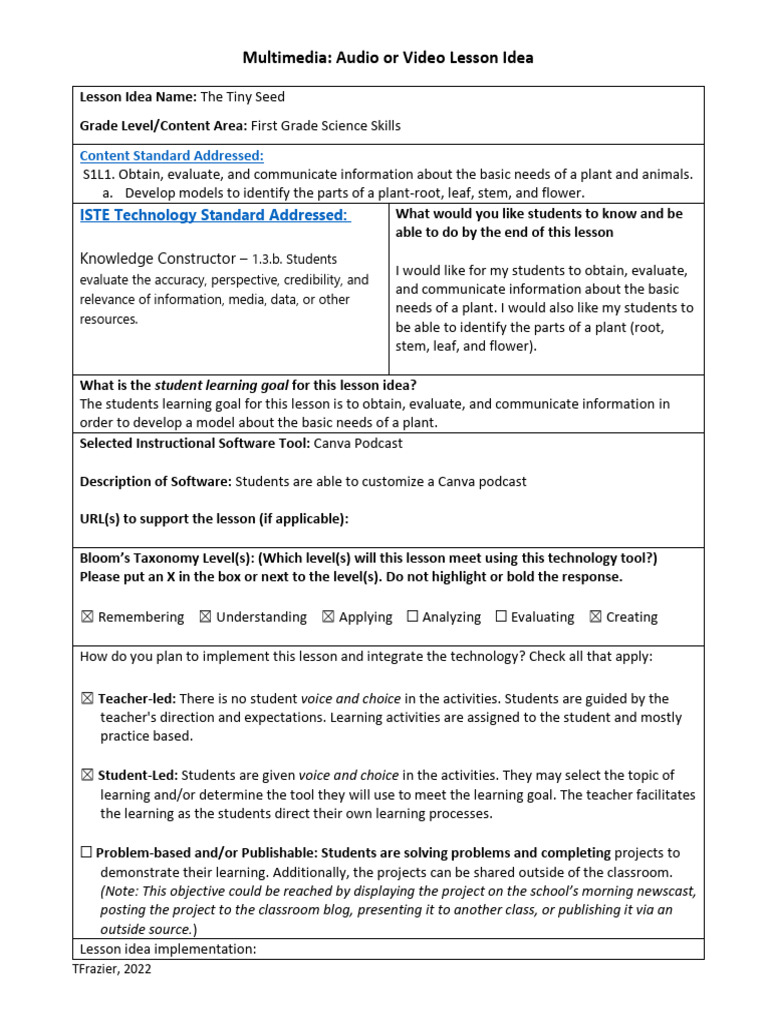 Multimedia Audio Lesson Idea First Grade | PDF | Multimedia | Learning