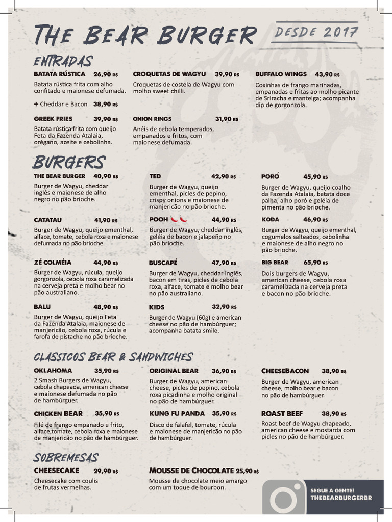 Cardápio The Bear Burger | PDF