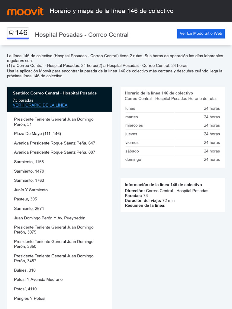 Hospital Posadas - Correo Central: Horario y Mapa de La Línea 146 de ...