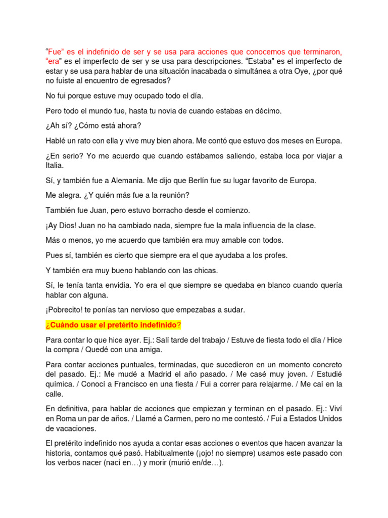 DIFERENCIAS ERA FUI FUE ESTABA spanish | Descargar gratis PDF | Verbo ...