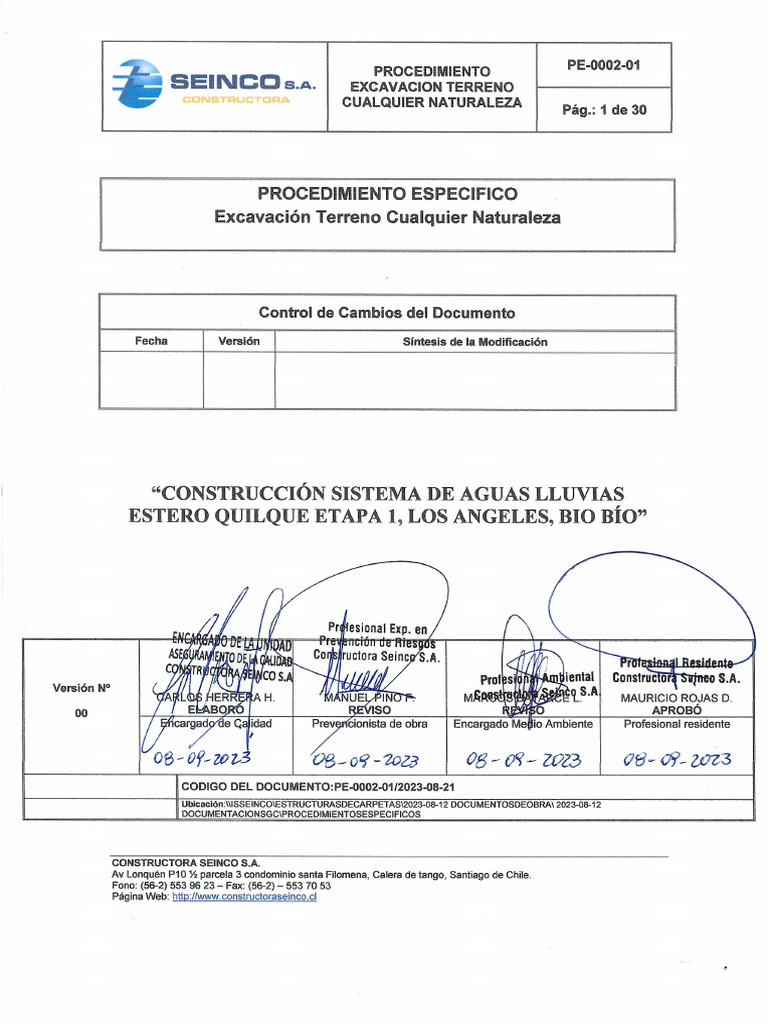 Pe-0002-01 Excavacion en Terreno de Cualquier Naturaleza Ma Rev.1... | PDF | Barro | Arcilla