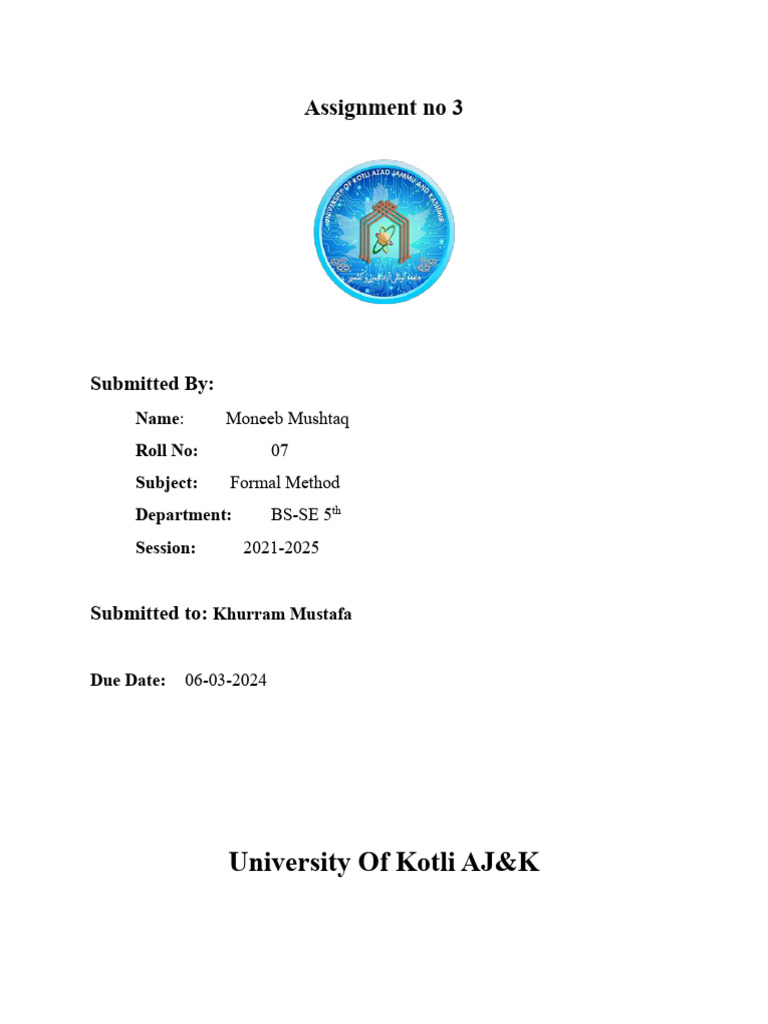 Formal Method Detailed Assignment | PDF | Computer Programming ...