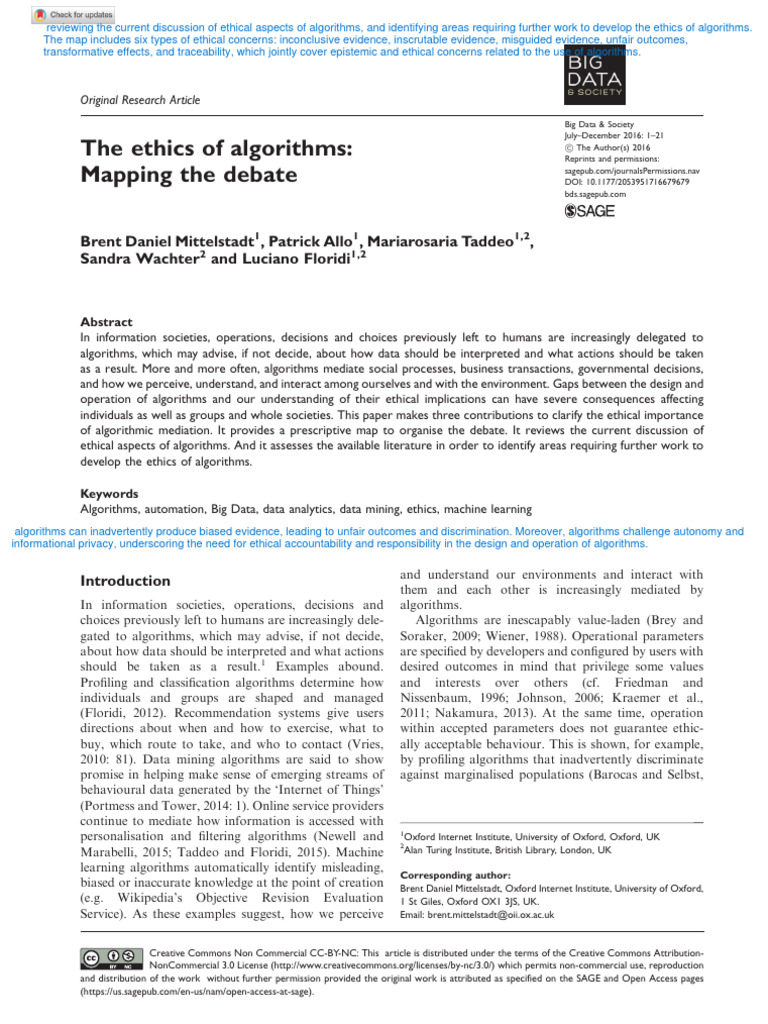 The Ethics of Algorithms-Mittelstadt Et Al | PDF | Machine Learning | Algorithms