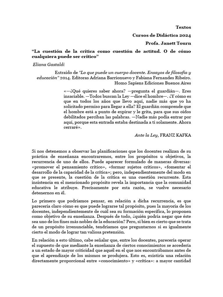 La Cuestion de La Critica Como Cuestion de Actitud | PDF | Enseñando ...