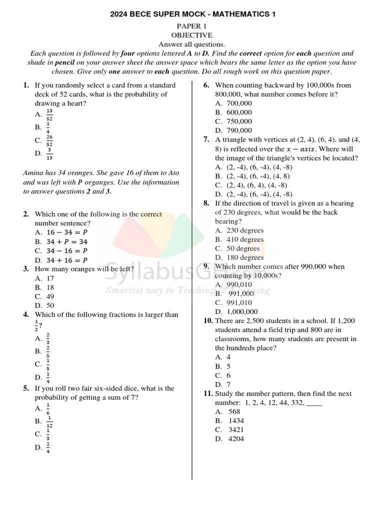 2024 Super Mock Mathematics 1 | PDF | Mathematics | Elementary Geometry