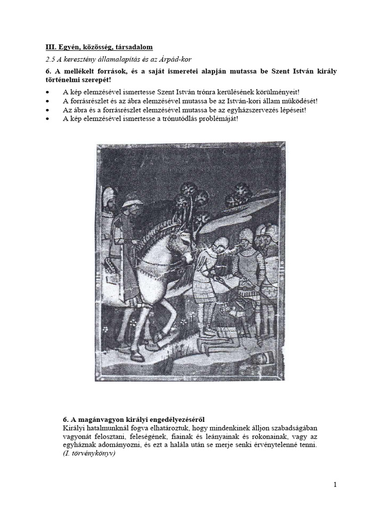 Tétel (2.5) Szent István Király Történelmi Szerepét! | PDF