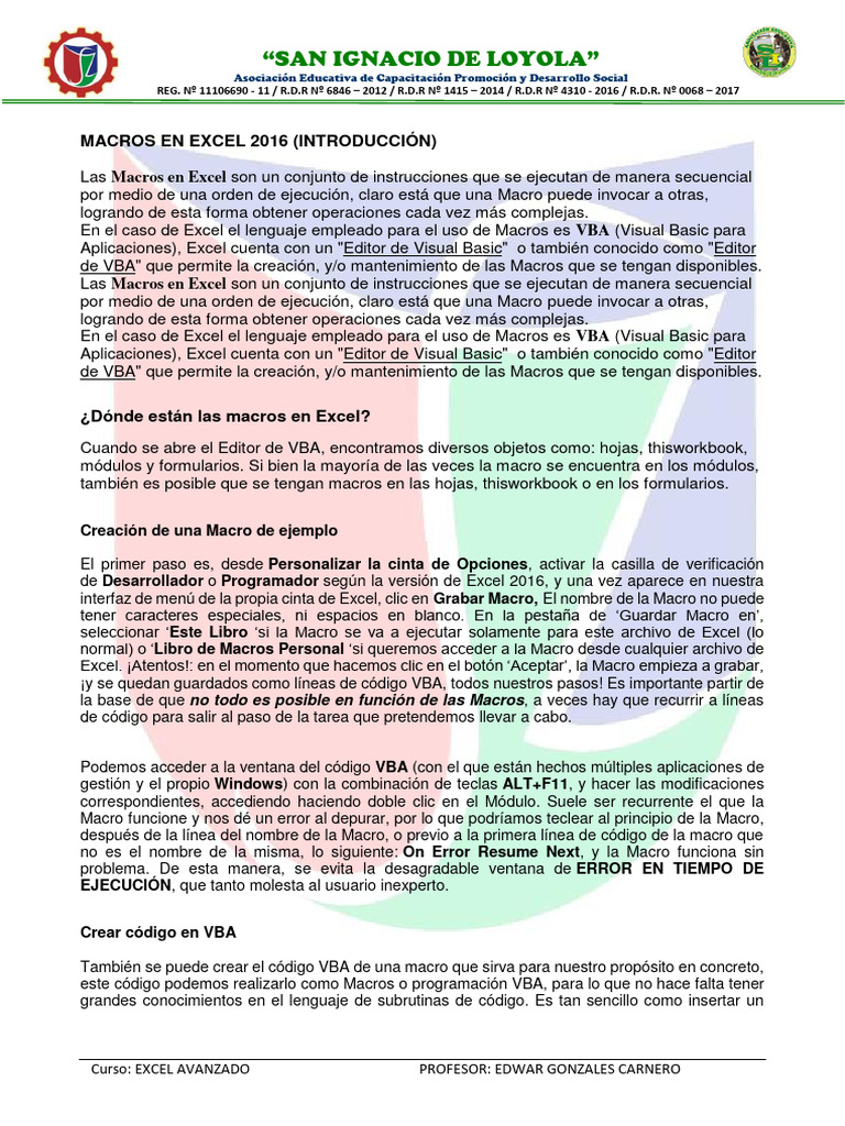 Macros y Tipos de Variables en Vba | PDF | Macro (informática) | Microsoft Excel