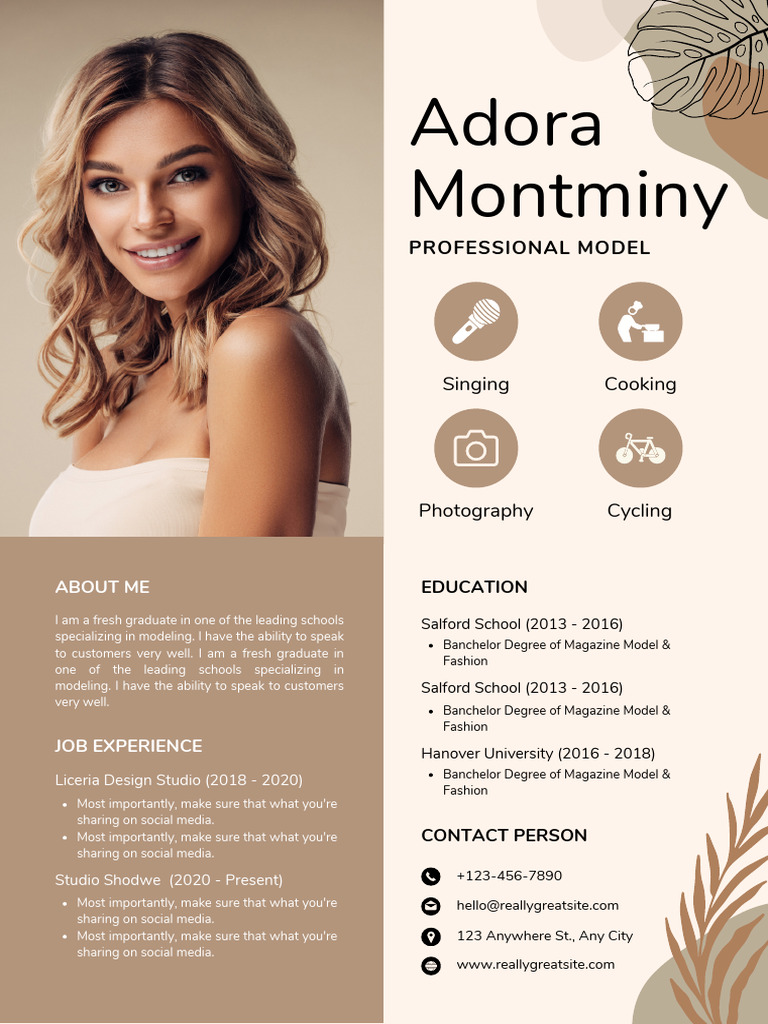 Black and Brown Abstract Boho Modern Professional Model Resume | PDF