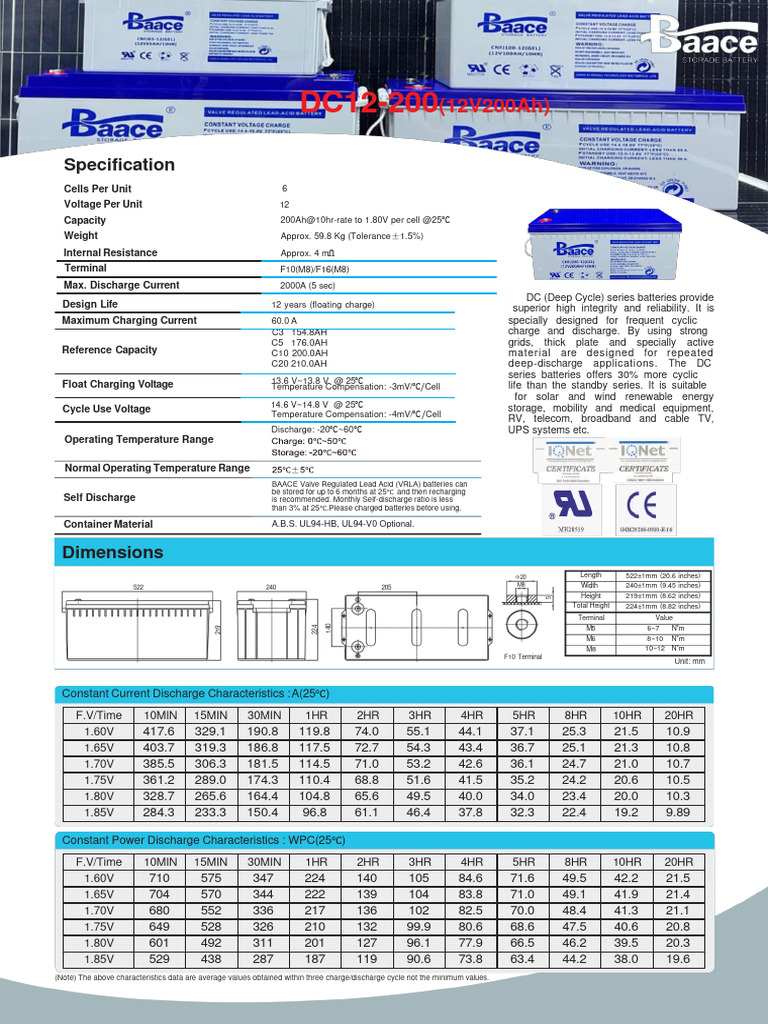 Ficha-tecnica-baace 200 AH | Download Free PDF | Electricity ...